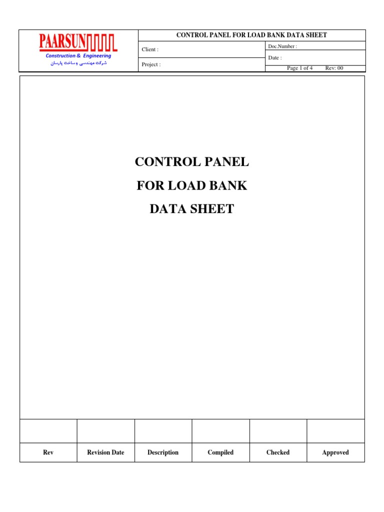 Control Panel For Load Bank Data Sheet | PDF | Thermostat | Relay