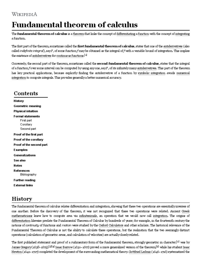 Fundamental Theorem of Calculus | PDF | Integral | Mathematical Relations