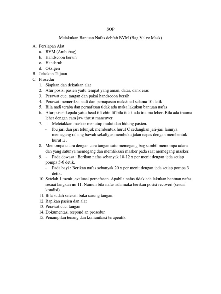 SOP BVM (Ambubag) | PDF | Kesehatan Holistik