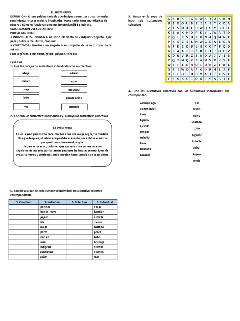EL SUSTANTIVO Ficha de Trabajo | PDF | Sustantivo