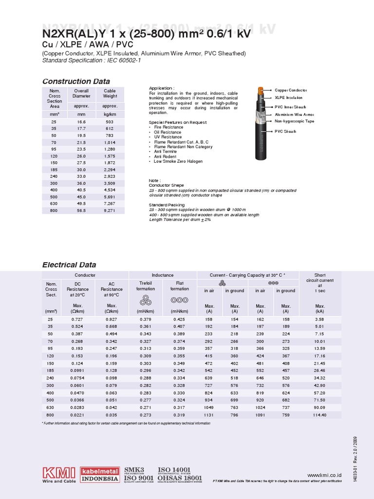 N2XRY | PDF | Electrical Conductor | Wire