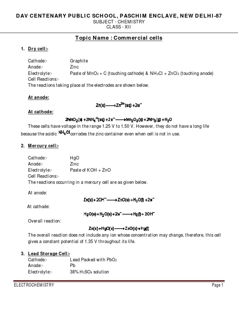 Types of Commercial Cell | PDF | Electrochemistry | Rust