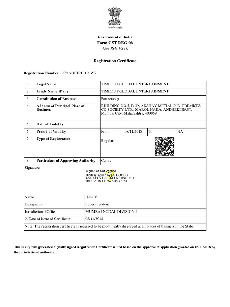 GST Registration Certificate | PDF | Justice | Crime & Violence