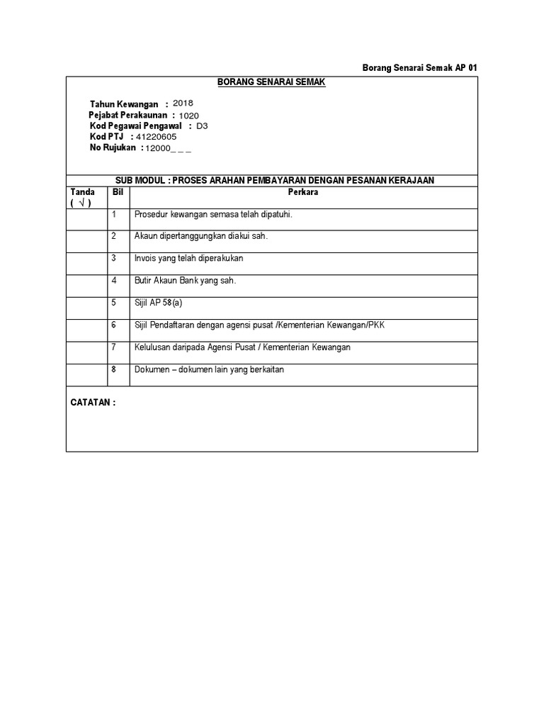 Borang Senarai Semak DGN PT PDF | PDF
