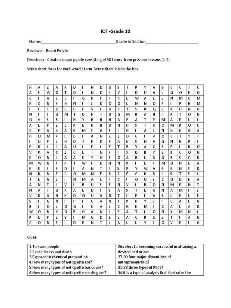 Reviewer Puzzle in ICT Grade 10 | PDF | Computing | Communication