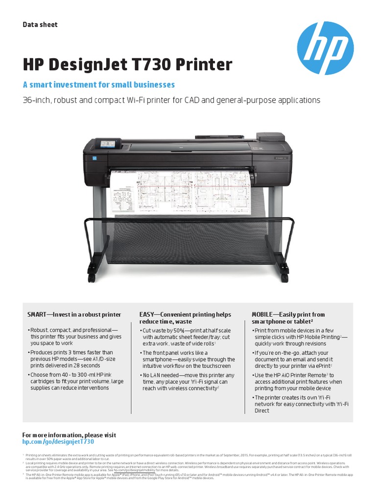 HP Designjet T730 Datasheet | PDF | Printer (Computing) | Ios