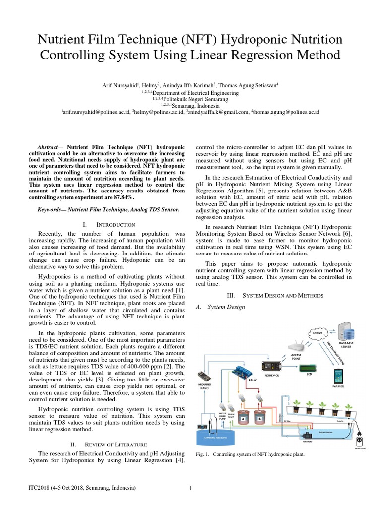 Nutrient Film Technique (NFT) Hydroponic Nutrition Controlling System ...