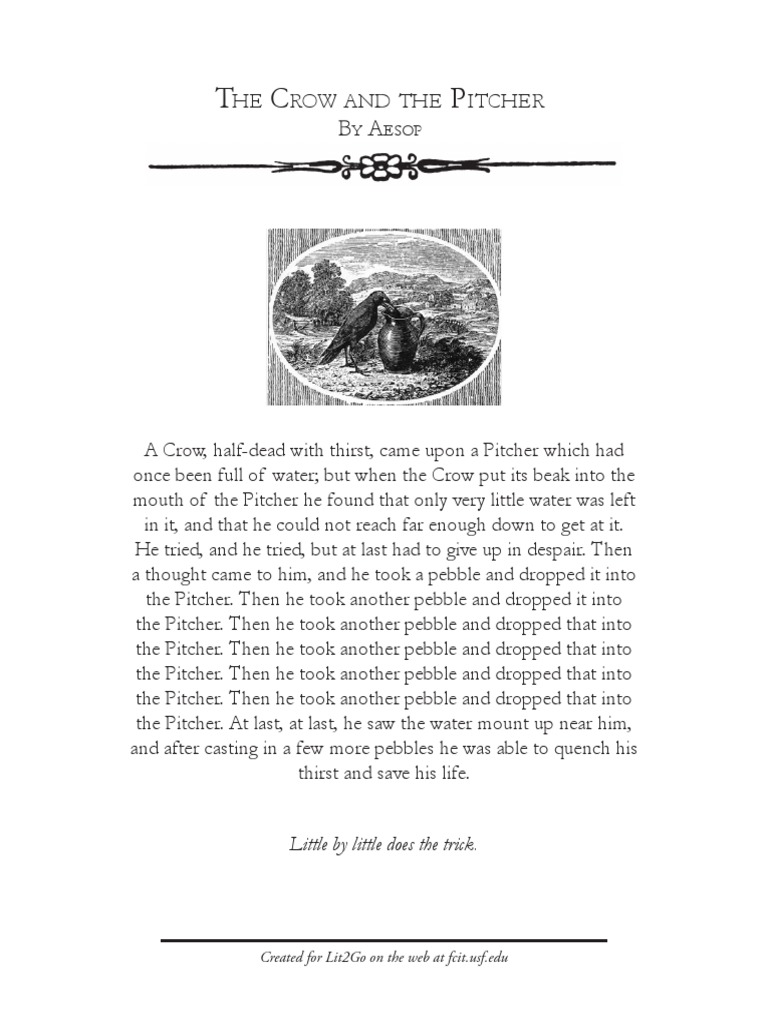 Aesop's Fable: The Crow and the Pitcher | PDF
