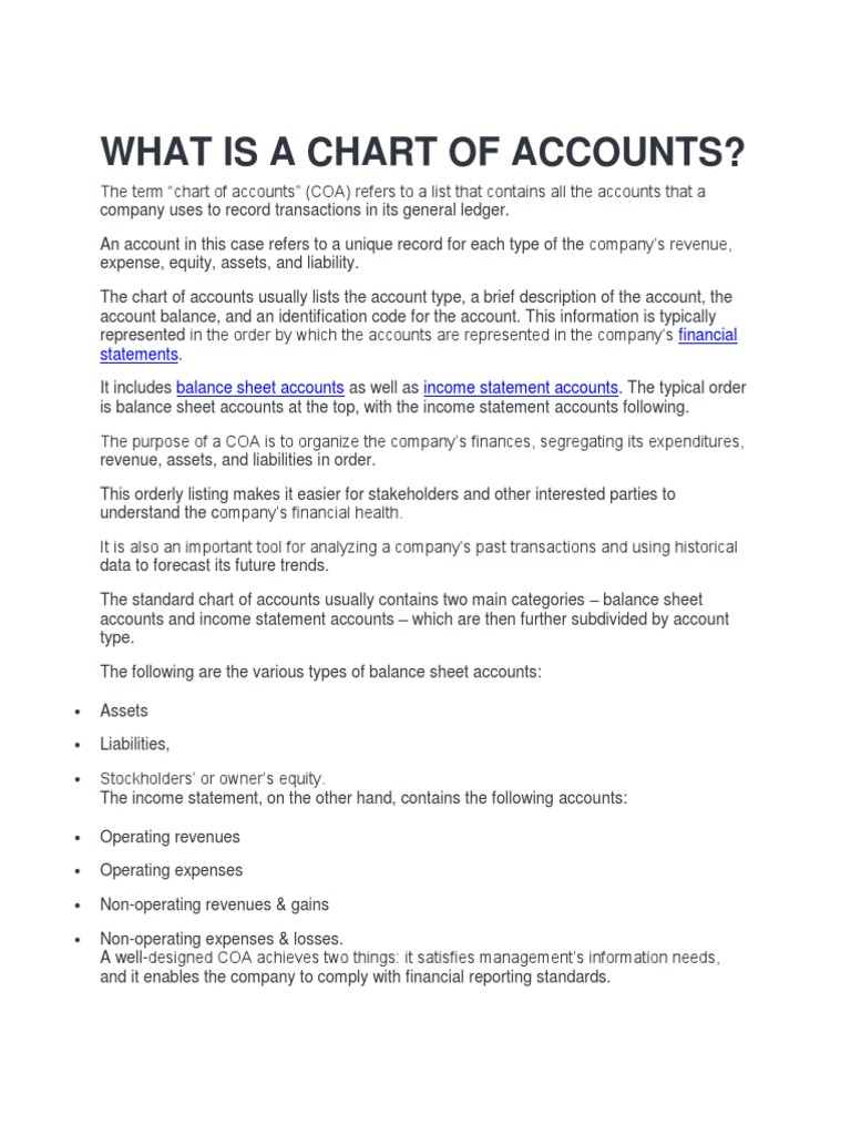 What Is A Chart of Accounts?: Financial Statements Balance Sheet ...