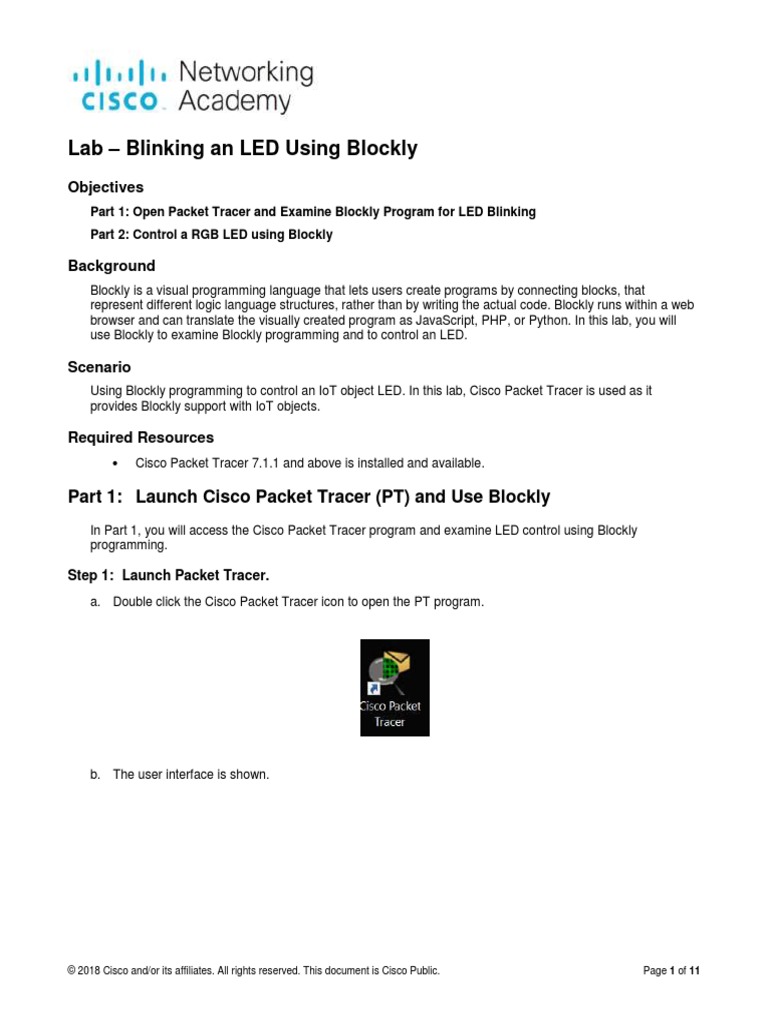 2123 Packet Tracer Blinking An Led Using Blockly Pdf Rgb Color Model Double Click 