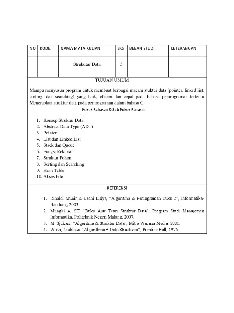 Kajian Dan Format RPS Struktur Data | PDF