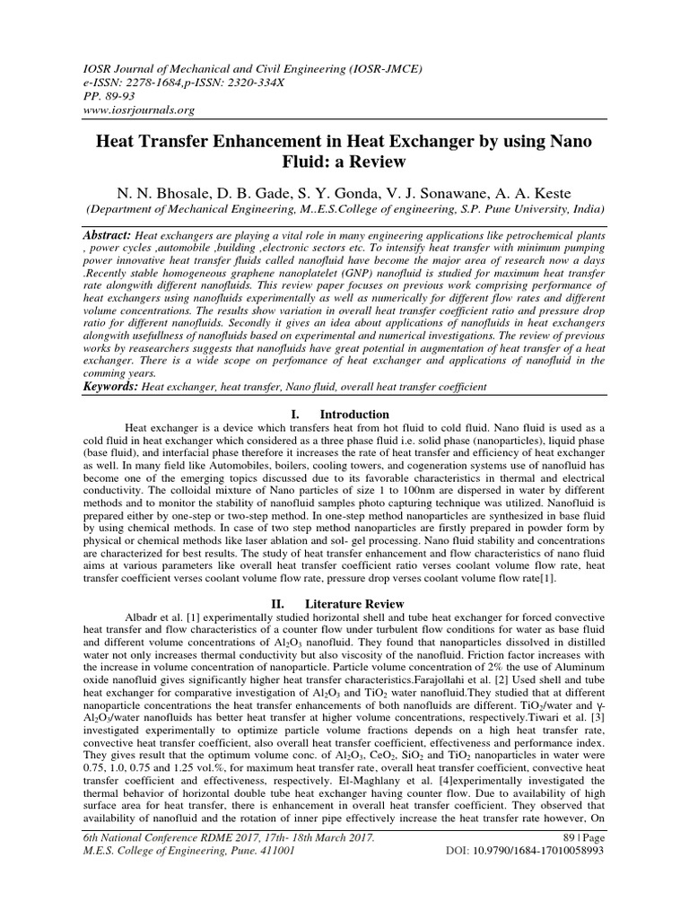 Heat Transfer Enhancement in Heat Exchanger by Using Nano Fluid: A ...