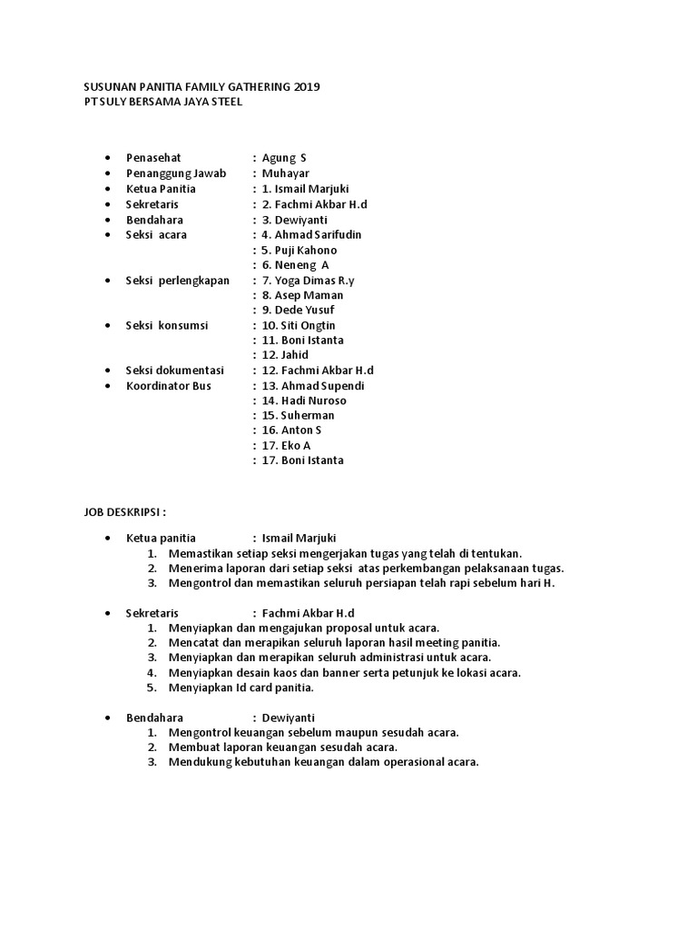 Susunan Panitia Family Gathering Jobdesk | PDF