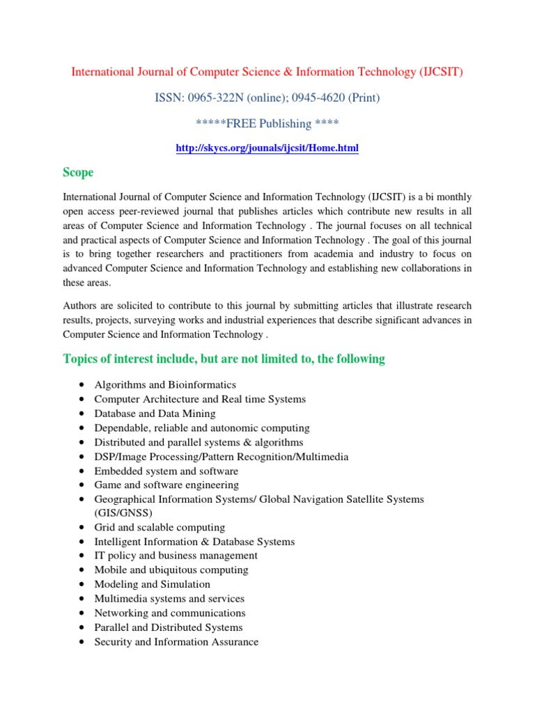 IJCSIT | Download Free PDF | Academic Journal | Computer Science