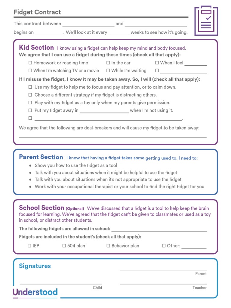 Fidget Contract | PDF | Self-Improvement | Wellness