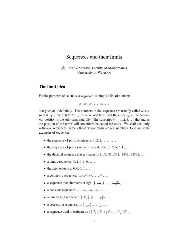 Sequences and Their Limits: The Limit Idea | PDF | Limit (Mathematics) | Sequence