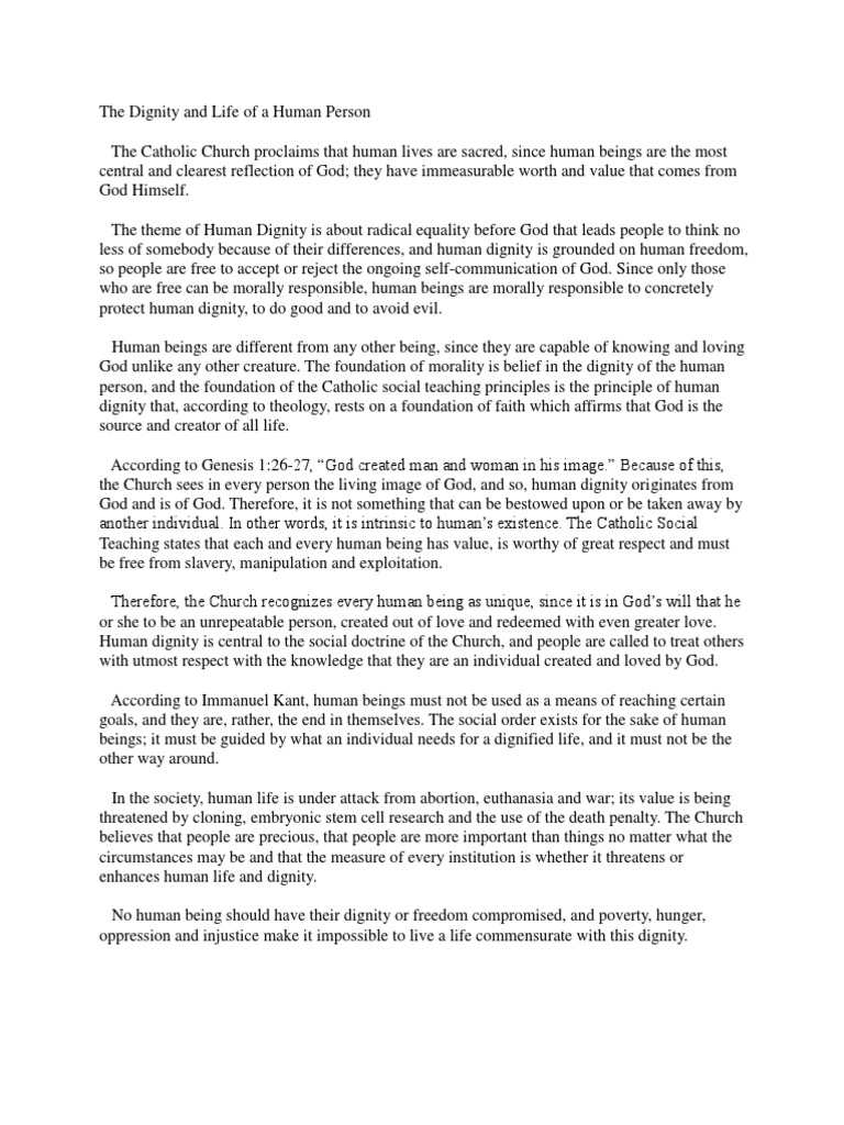 Human Dignity | PDF | Dignity | Catholic Social Teaching