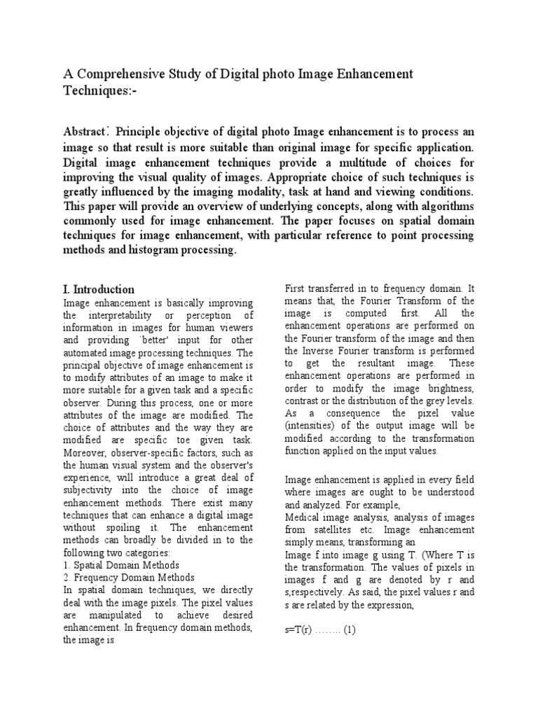 A Comprehensive Study of Digital Photo Image Enhancement Techniques | PDF | Image Editing ...