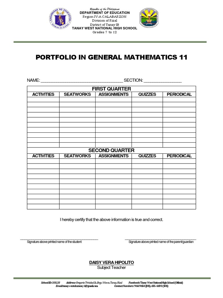 Portfolio in General Mathematics 11: First Quarter | Download Free PDF ...