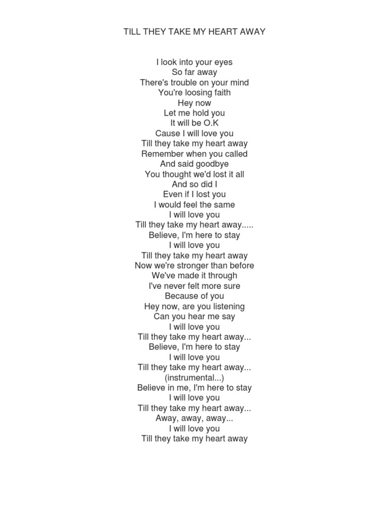 Till They Take My Heart Away | PDF