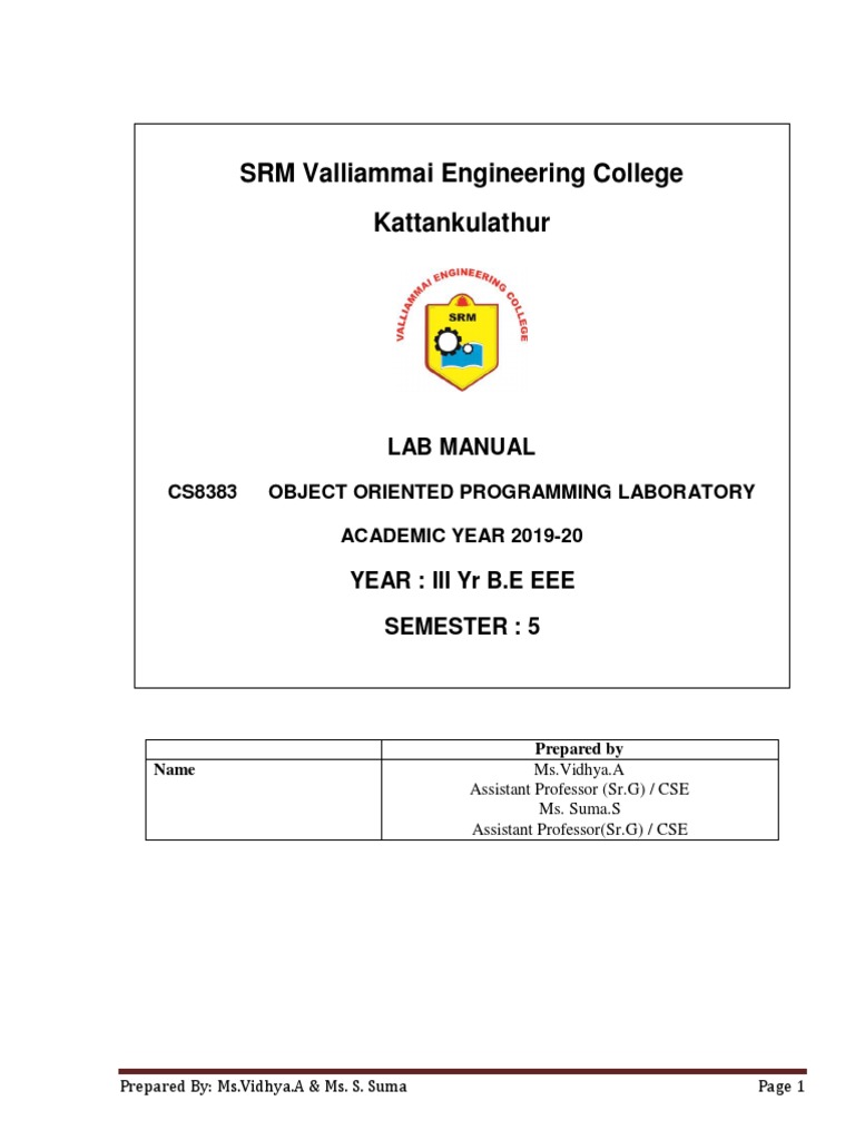 Srm Valliammai Engineering College Kattankulathur Lab Manual Pdf Euro Class Computer