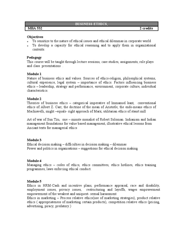 Business Ethics Course Overview | PDF | Business Ethics | Marketing