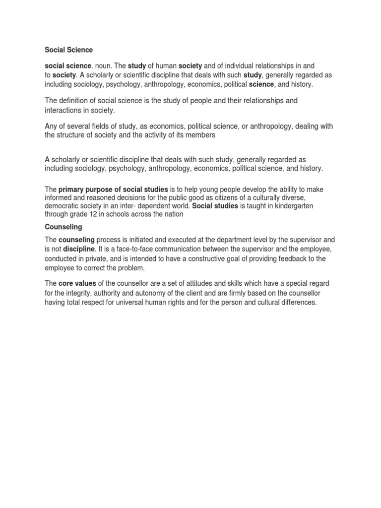 Social Science Social Science. Noun. The Study of Human Society and of ...