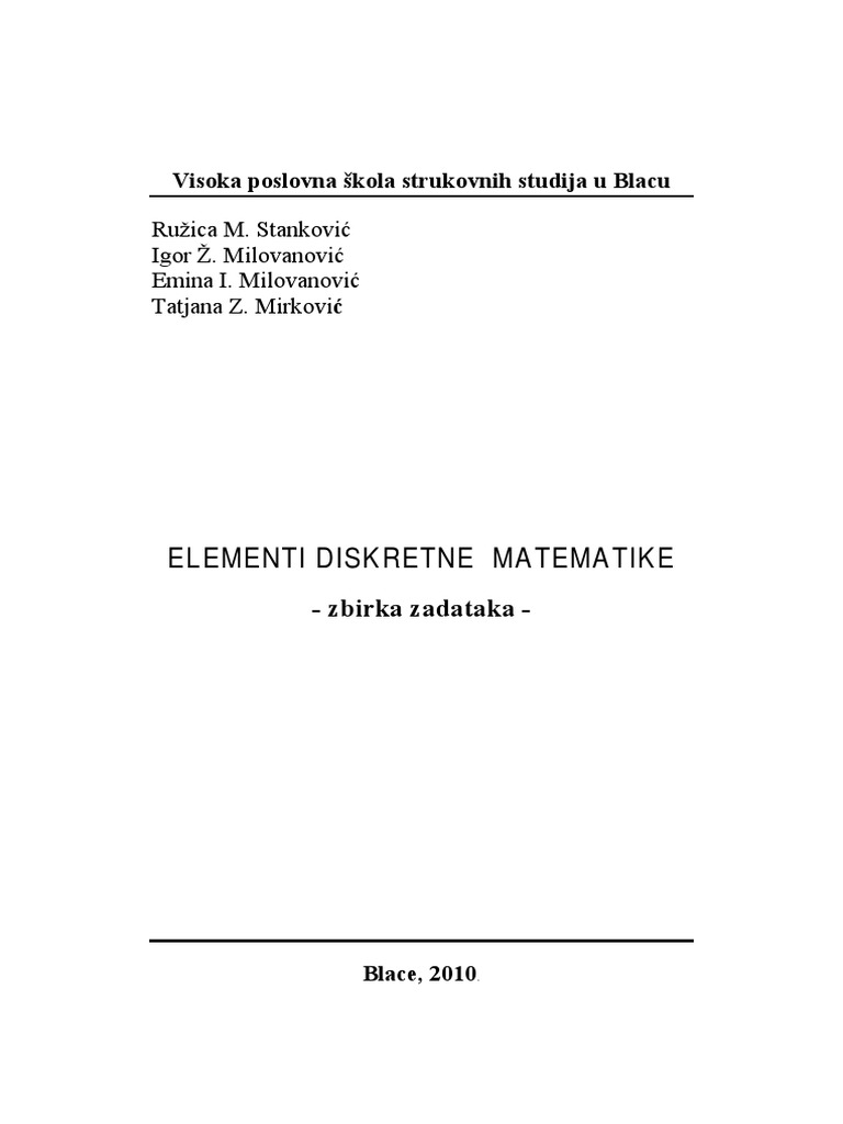Igor Milovanovic Zbirka Zadataka Iz Diskretne Matematike PDF | PDF