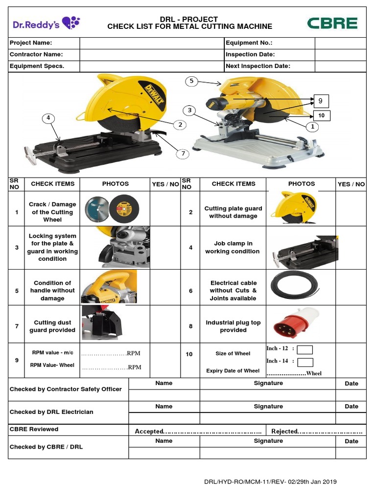 DRL - Project Check List For Metal Cutting Machine: .RPM .RPM ...