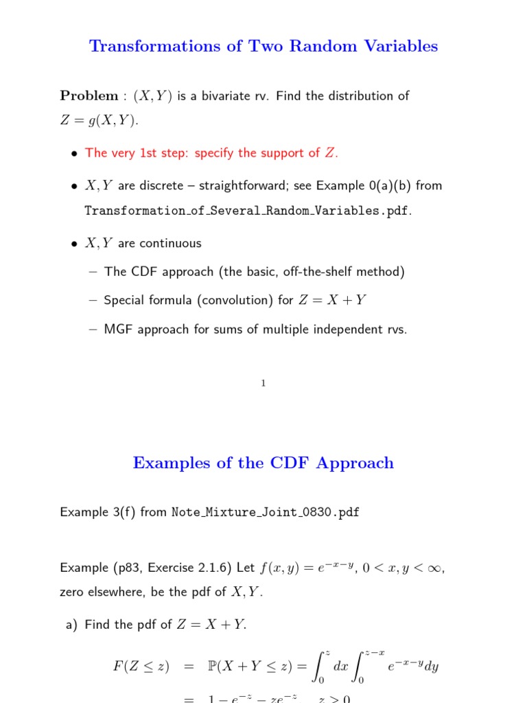 Transformations of Two Random Variables | PDF | Probability Density Function | Functions And ...