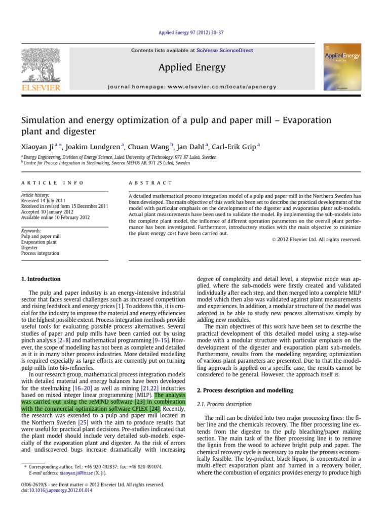 Simulation and Energy Optimization of A Pulp and Paper Mill ...