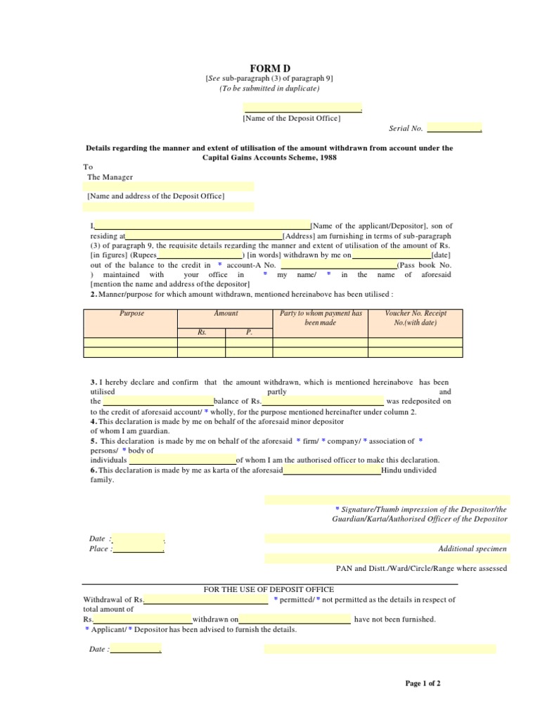 Capital Gain Form D PDF | PDF | Deposit Account | Service Industries