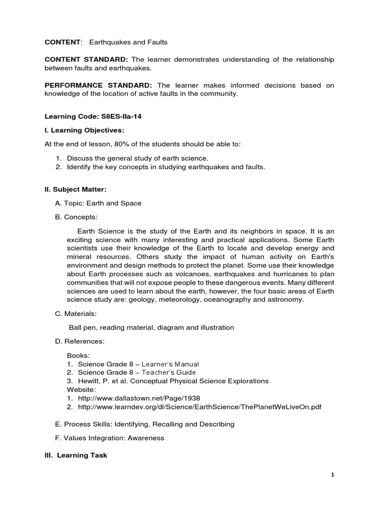 Grade 8 Earth Science: Earthquakes & Faults | PDF | Earthquakes | Tsunami