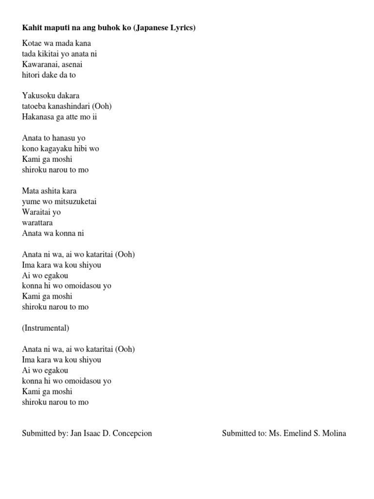 Kahit Maputi Na Ang Buhok Ko in Japanese | PDF | Art | Poetry