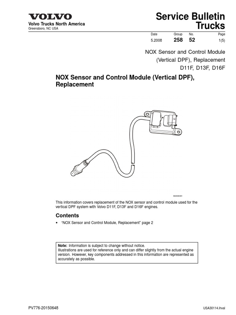 Service Bulletin Trucks: NOX Sensor and Control Module (Vertical DPF ...