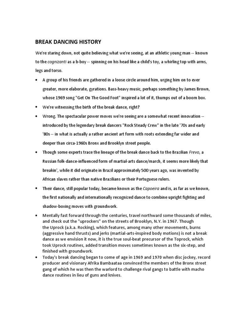 Break Dancing History | PDF | Urban Street Dance And Music | Music Of ...