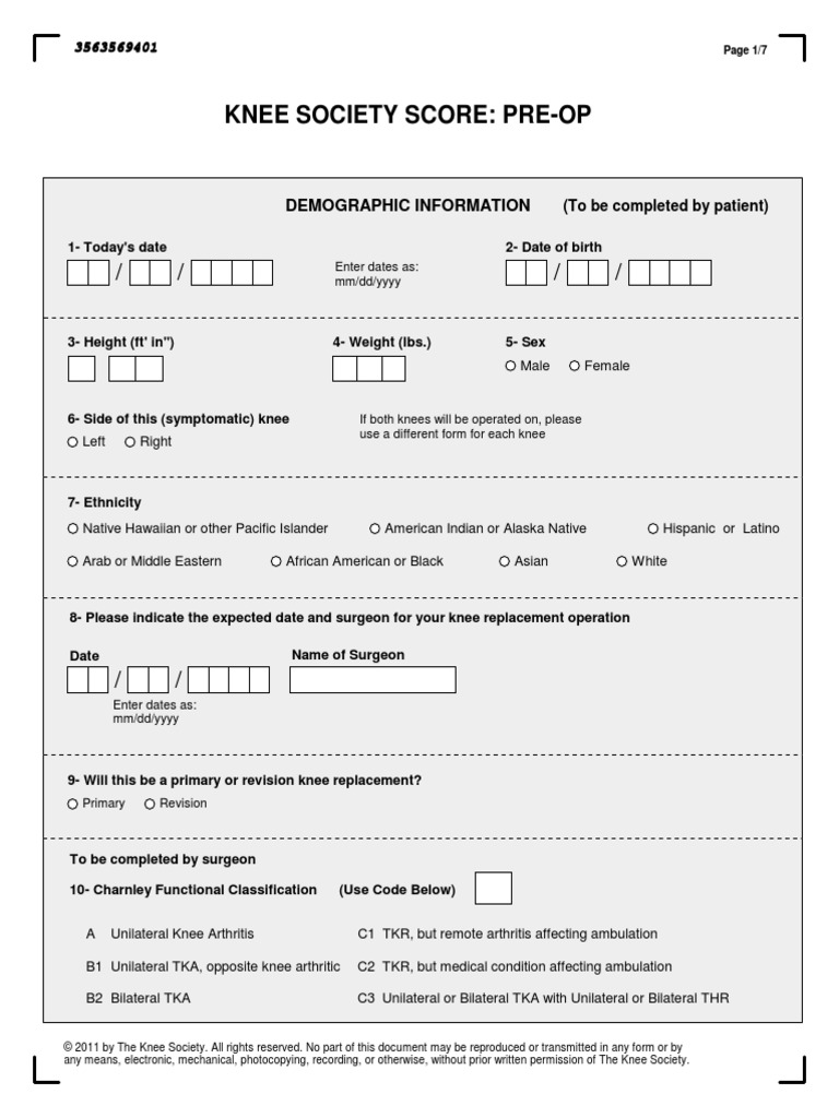2011 KS Score C Pre Op ENG | PDF | Anatomical Terms Of Motion | Race ...