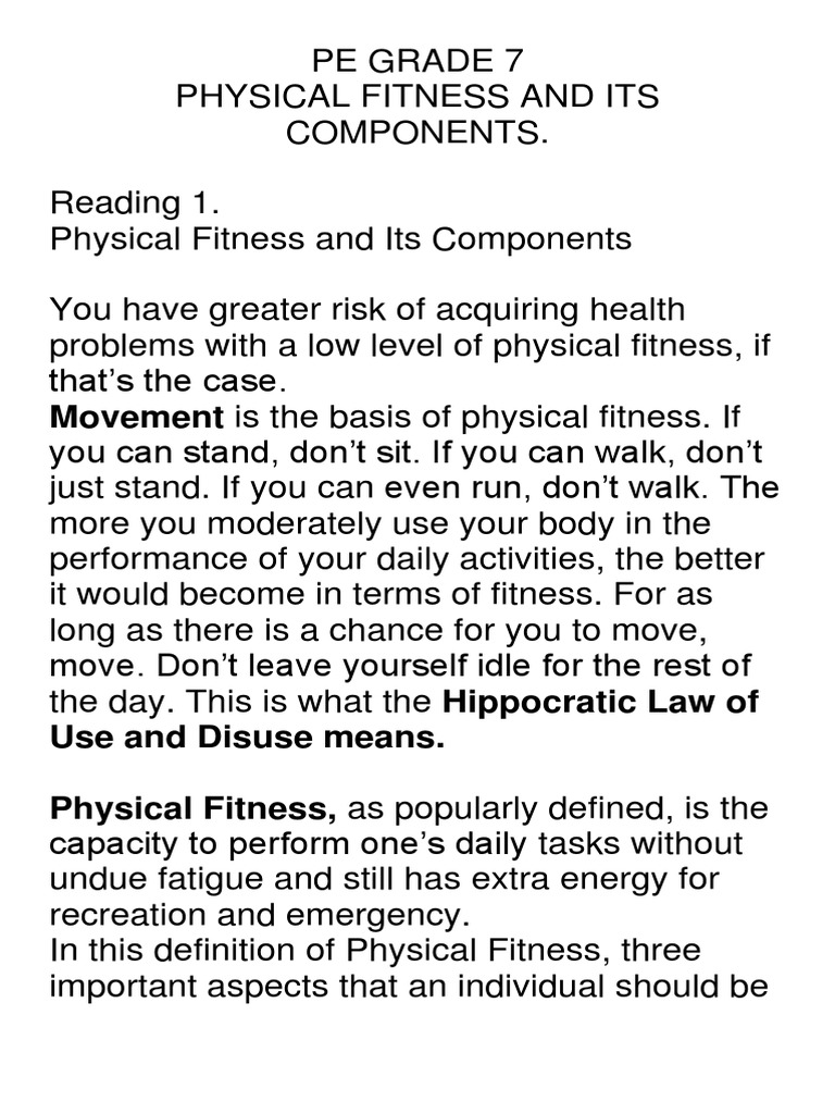 Pe Grade 7 | PDF | Body Mass Index | Weight Training