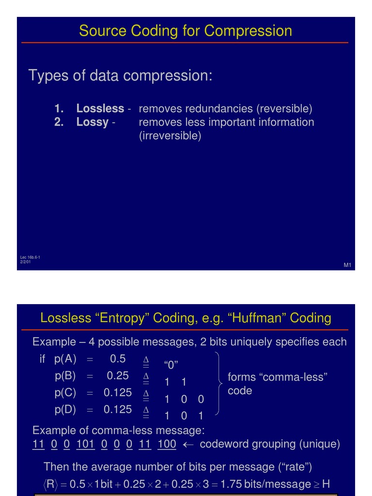 Source Coding For Compression: Types of Data Compression | PDF | Data Compression | Discrete ...
