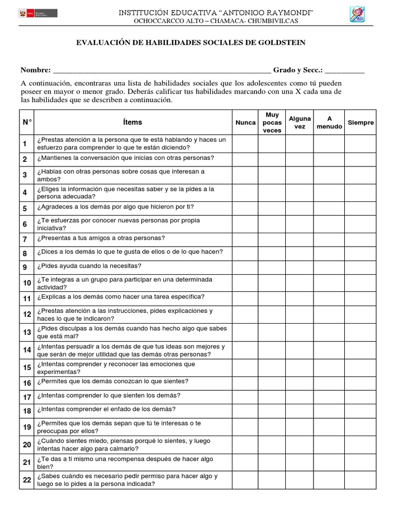 Test de Habilidades Sociales | PDF | Sicología
