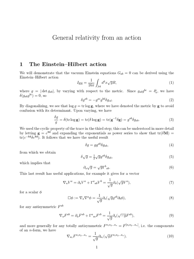 General Relativity From An Action: 1 The Einstein-Hilbert Action | PDF ...