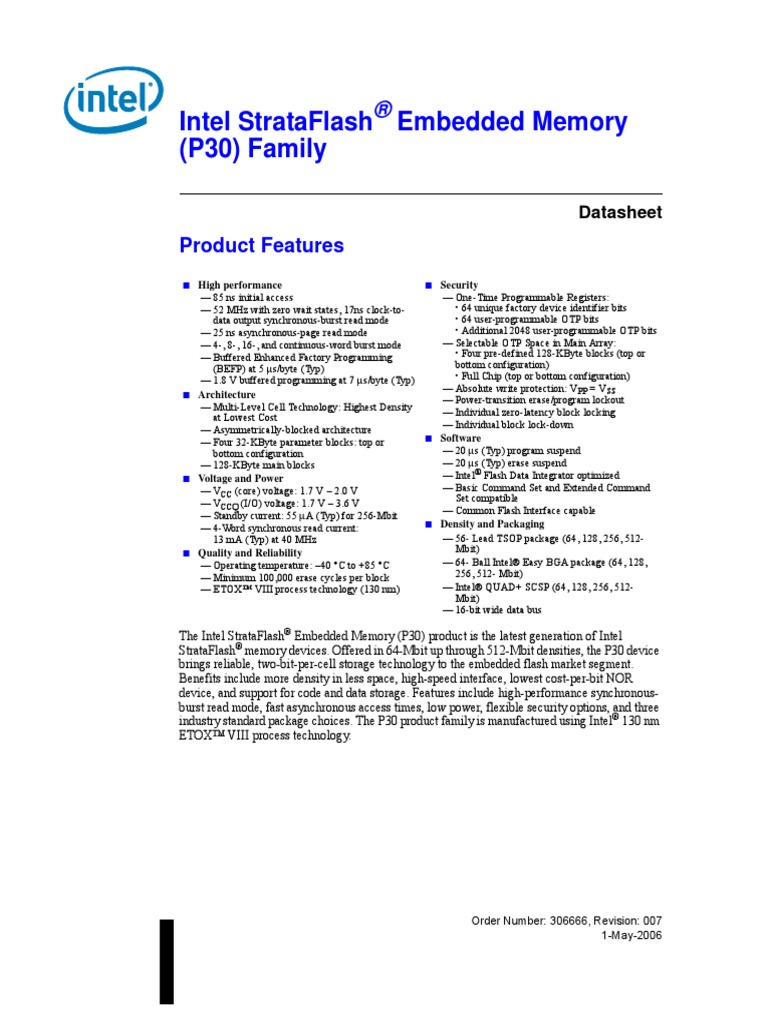 StrataFlash P30-T Data Sheet | PDF | Flash Memory | Bit