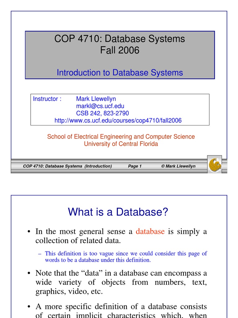 COP 4710: Database Systems Fall 2006 | PDF | Databases | Conceptual Model