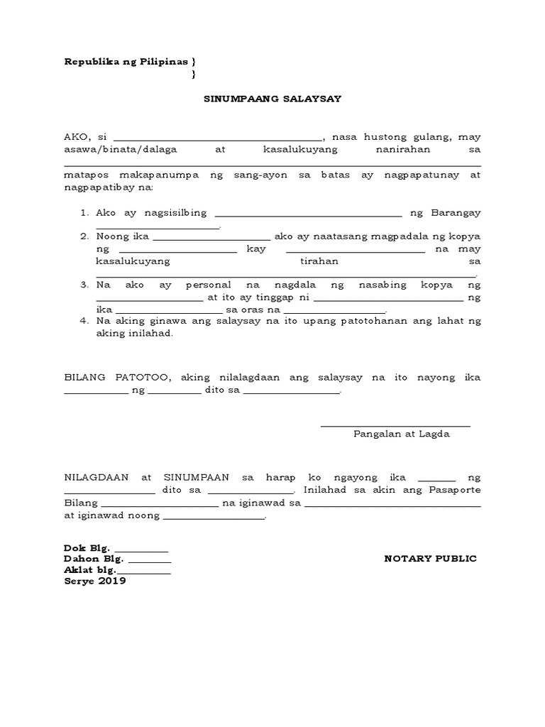 Affidavit of Service (Barangay) - Tagalog | PDF