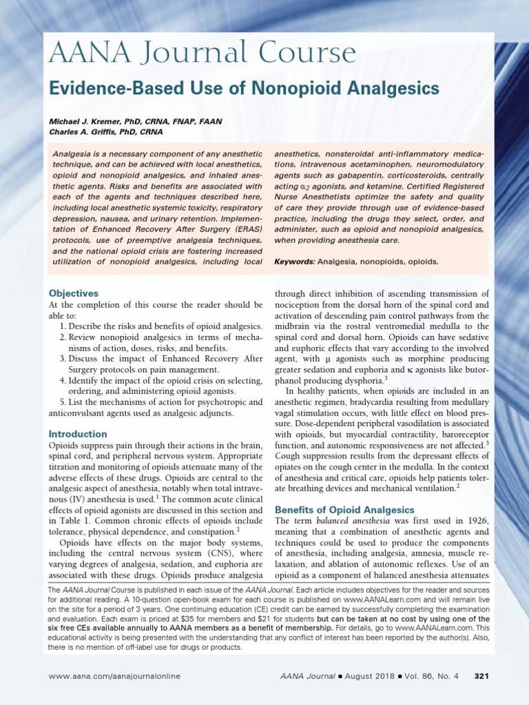 AANA Journal Course: Evidence-Based Use of Nonopioid Analgesics | PDF ...