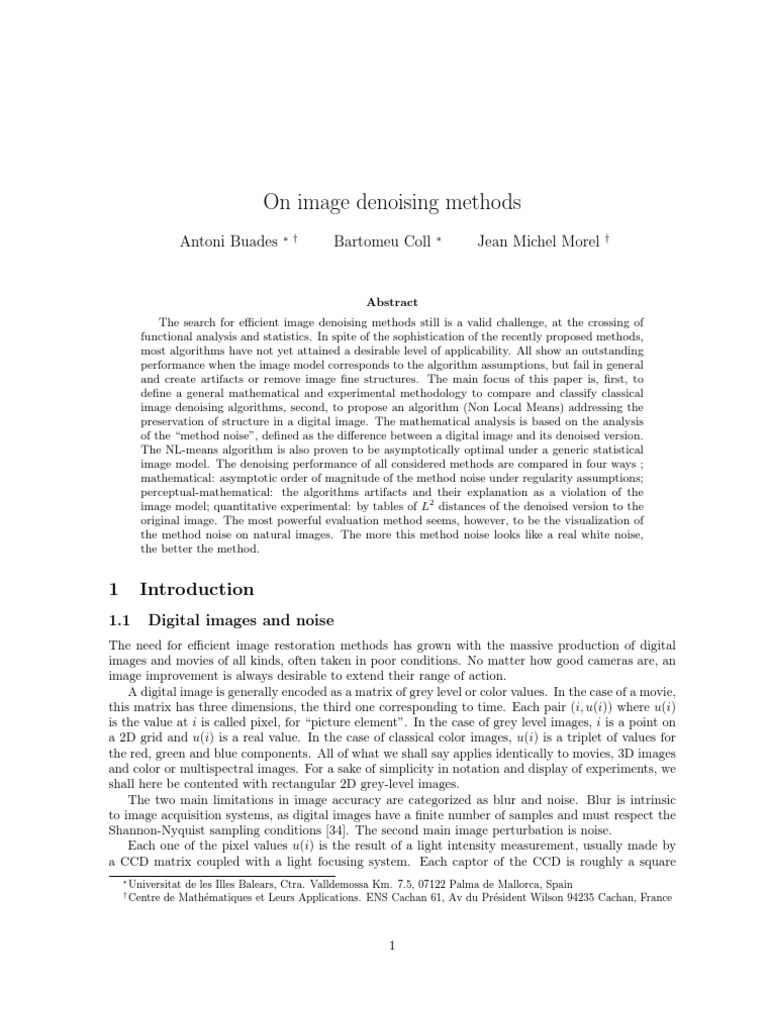 Image Denoising Methods Comparison | PDF | Normal Distribution | Convolution