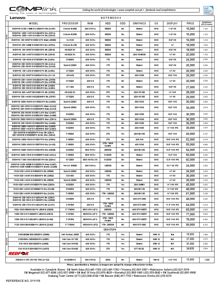Lenovo Price List | PDF | Video Game Platforms | Microcomputers