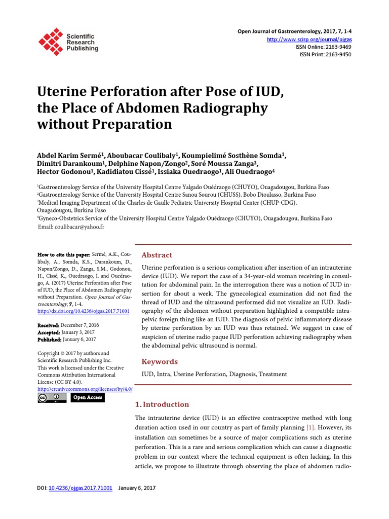 Uterine Perforation After Pose of IUD, The Place of Abdomen Radiography ...