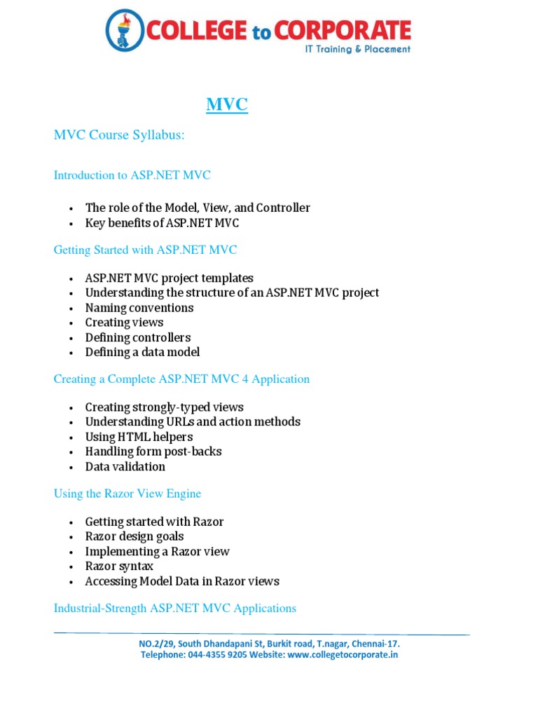 PDF MVC Courses Syllabus | PDF | Model–View–Controller | Ajax (Programming)