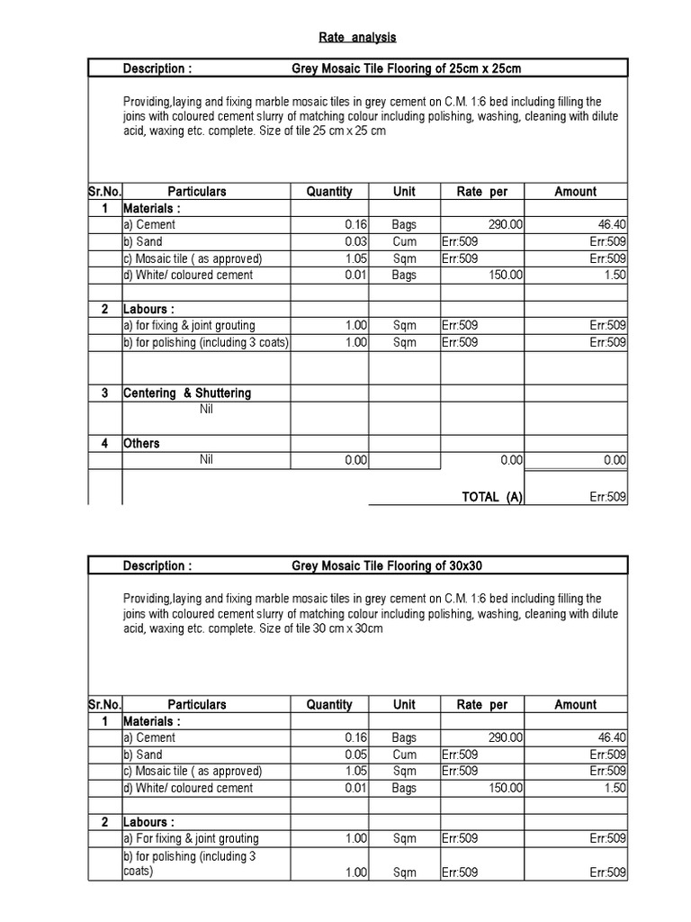 Tile Flooring Rate Analysis | PDF | Flooring | Tile